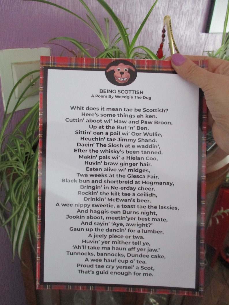 Printable Scottish Poem by Weedgie the Dug, Being Scottish, Funny Poem ...