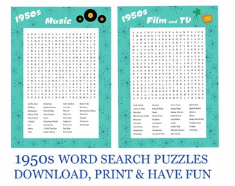 Printable Word Search Puzzles, 1960s, Music, Film & TV, 2 Pdfs, Answer ...