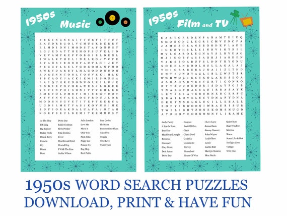 1950s Printable Word Search Puzzles Music Film & TV Ideal | Etsy
