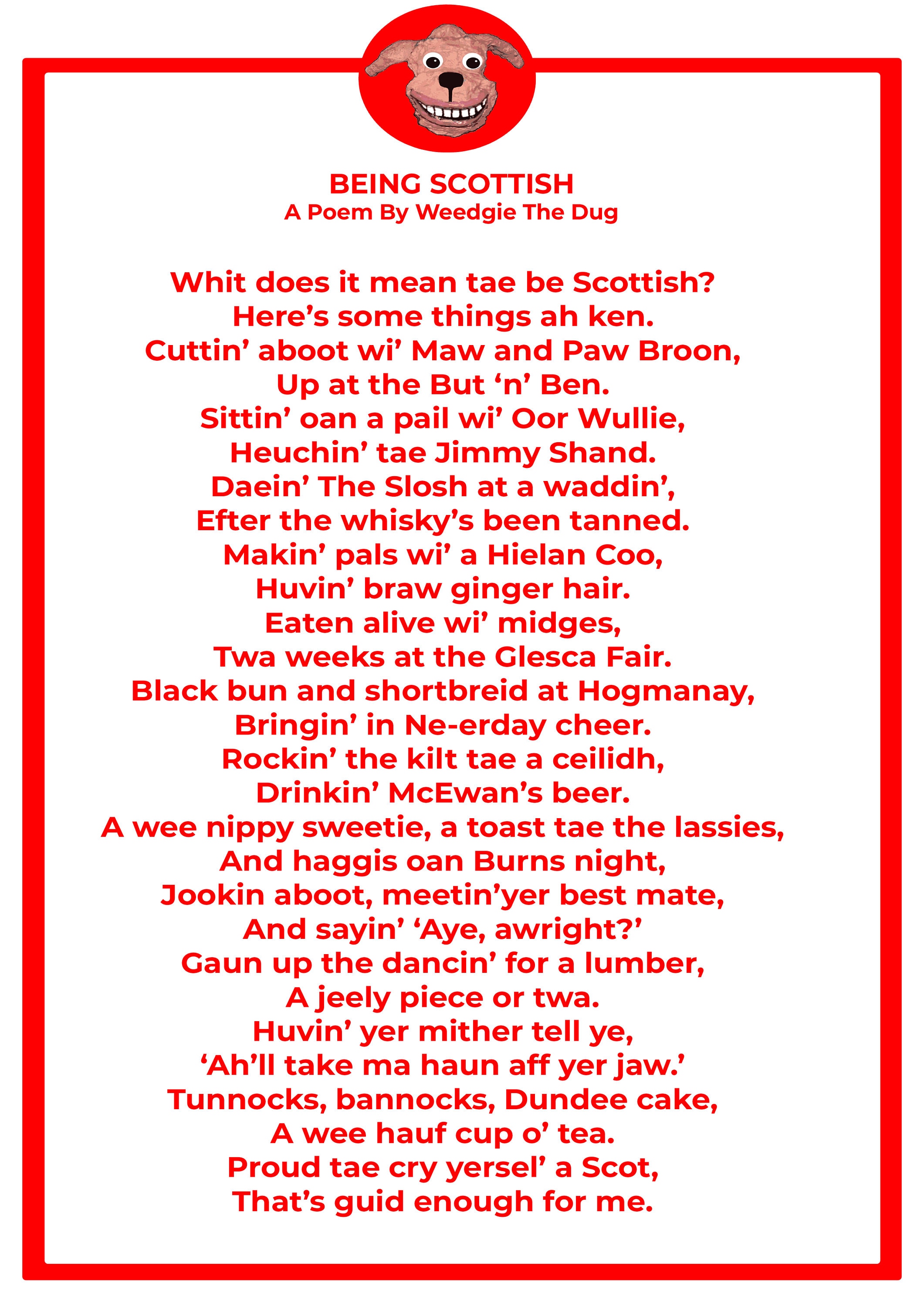 Printable Scottish Poem by Weedgie the Dug, Being Scottish, Funny Poem ...