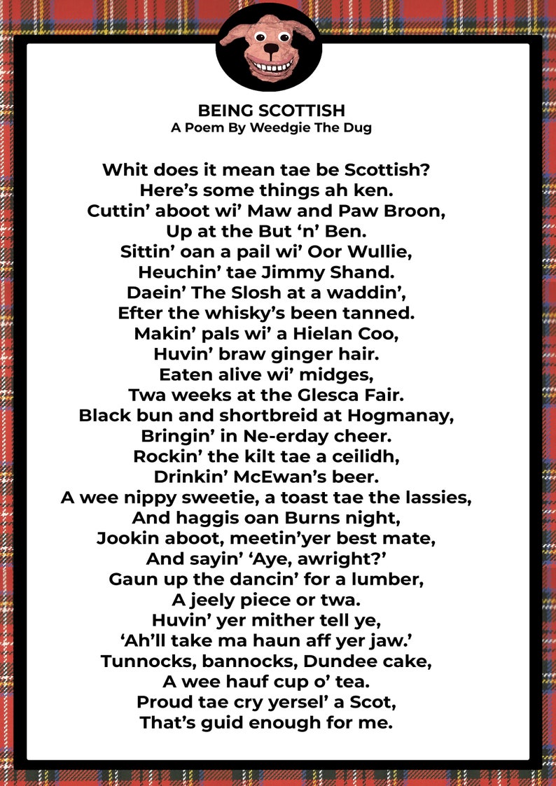 Printable Scottish Poem by Weedgie the Dug, Being Scottish, Funny Poem ...