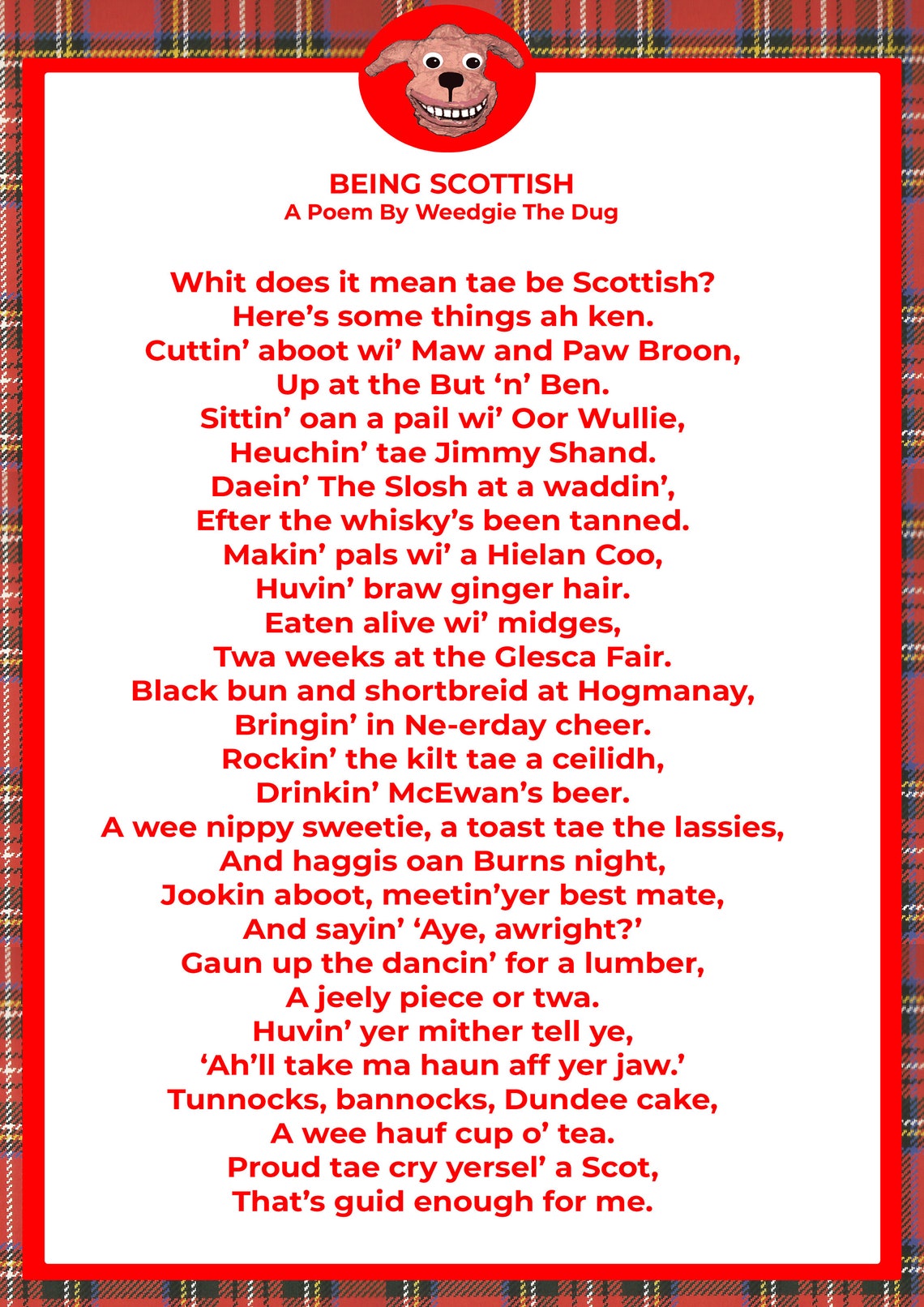Printable Funny Scottish Poem: 'being Scottish' by Weedgie the Dug (PDF ...