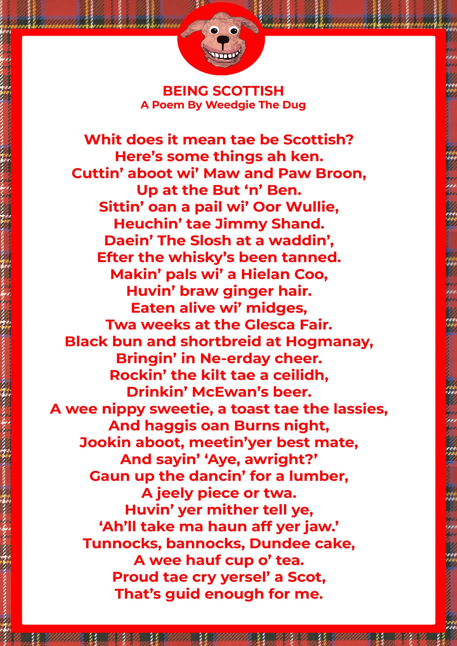 Printable Scottish Poem by Weedgie the Dug, Being Scottish, Funny Poem ...