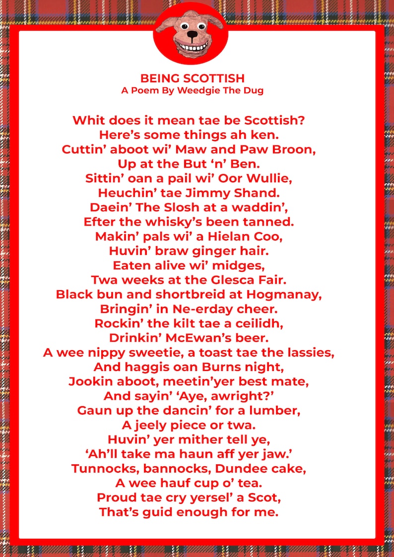 Printable Scottish Poem by Weedgie the Dug, Being Scottish, Funny Poem ...