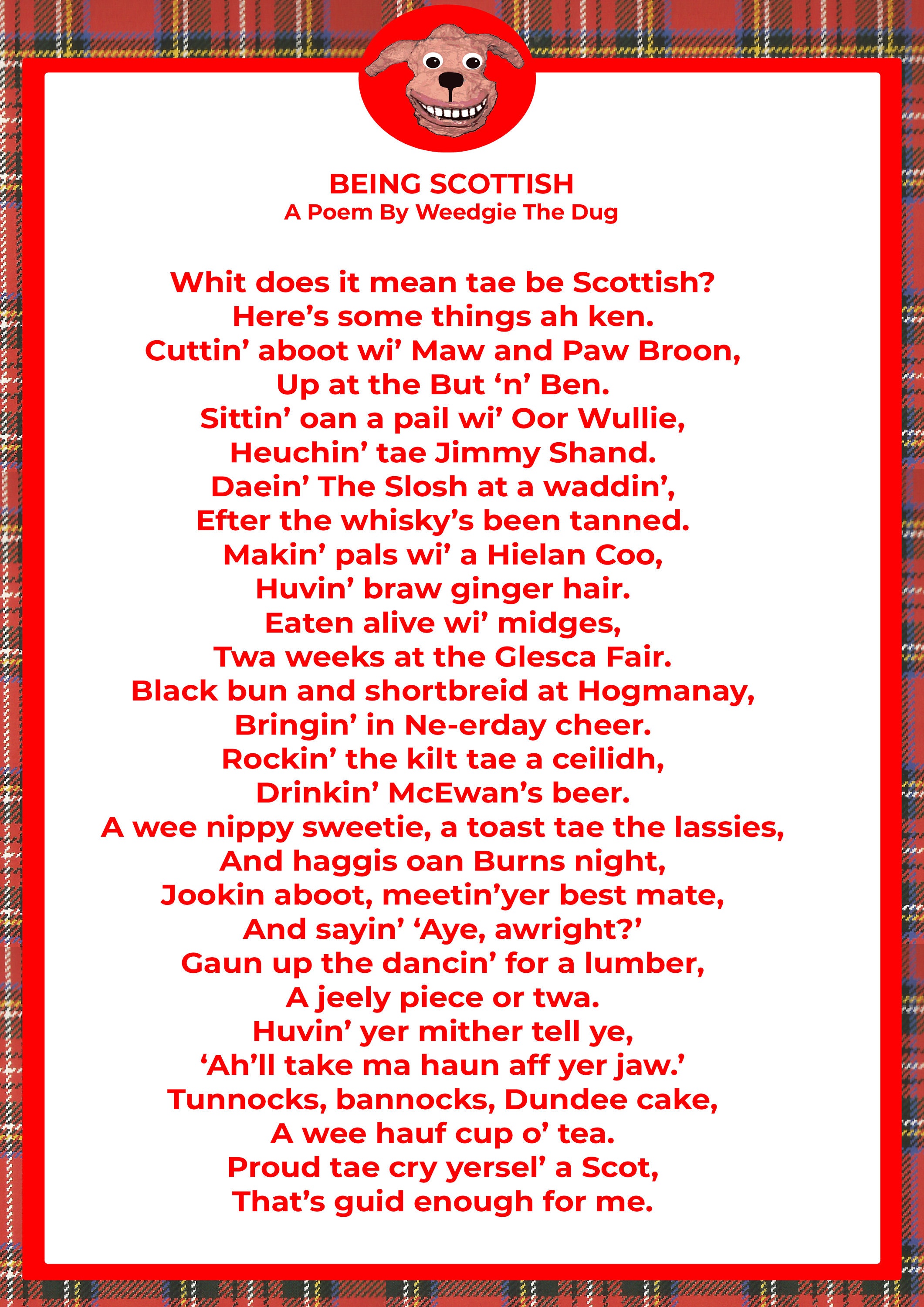 Printable Scottish Poem by Weedgie the Dug, Being Scottish, Funny Poem ...