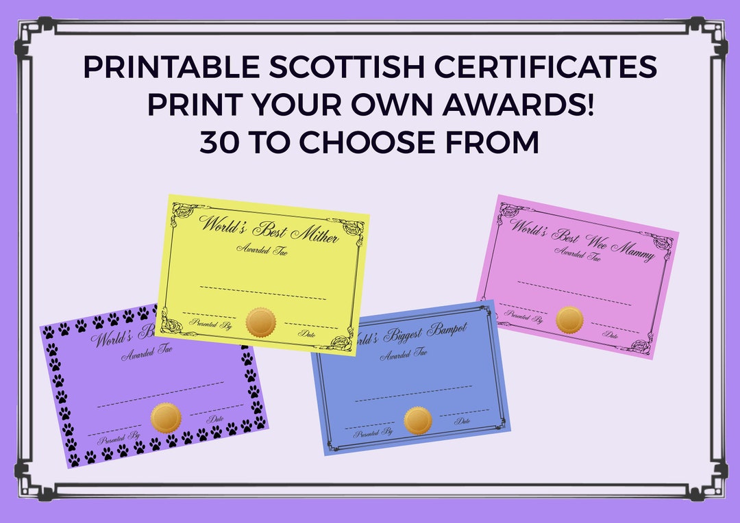 Printable Scottish Awards Certificates: 30 PNG Photo Files (digital ...