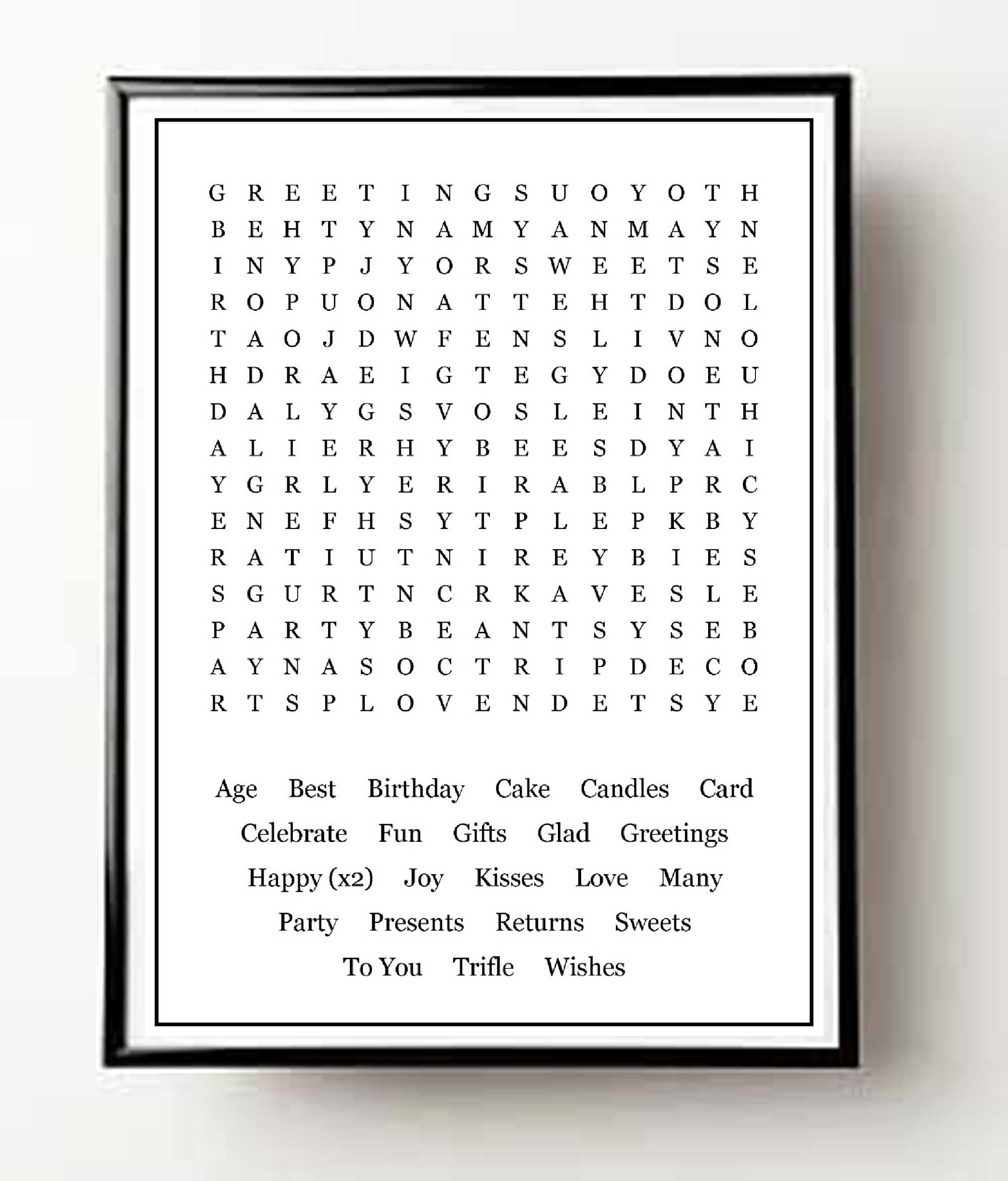 Printable Birthday Card: Word Search Puzzle (PDF Download) - Etsy