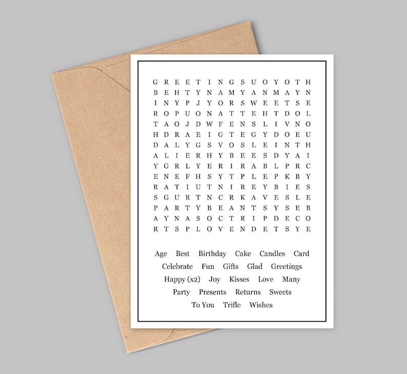 Printable Birthday Card: Word Search Puzzle (PDF Download) - Etsy