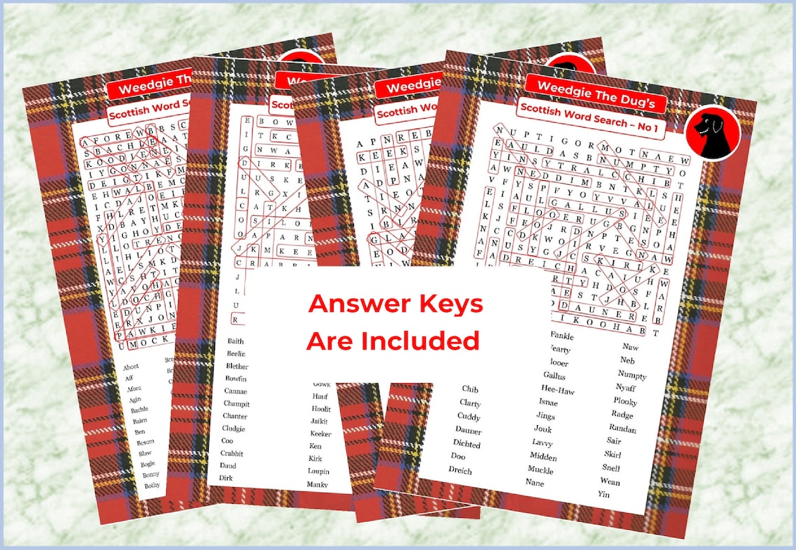 Printable Scottish Word Search by Weedgie the Dug, 4 Puzzles Plus ...