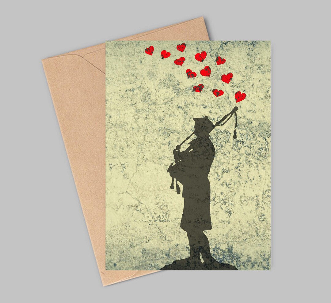 Scottish Piper Card, Banksy-style Tribute Card, Graffiti Wall Design, 7 ...