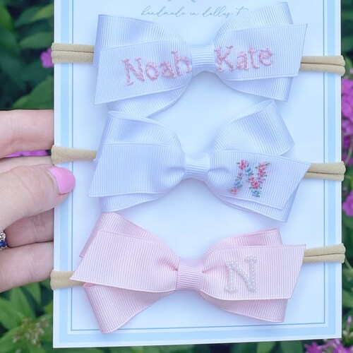 Initial Hand Embroidered Bow - Etsy