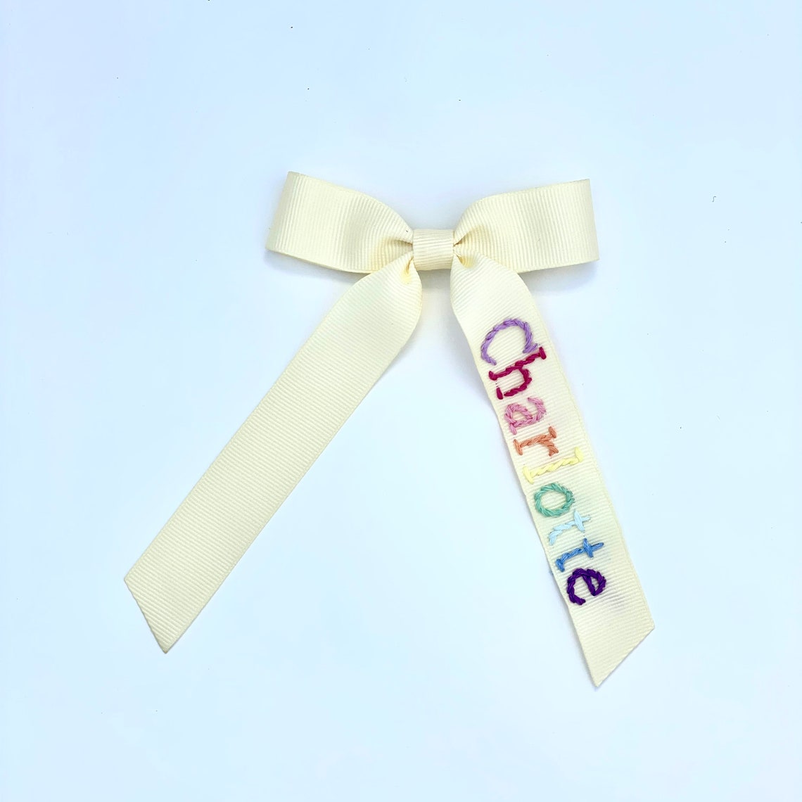 Rainbow Name Hand-embroidered Bow - Etsy
