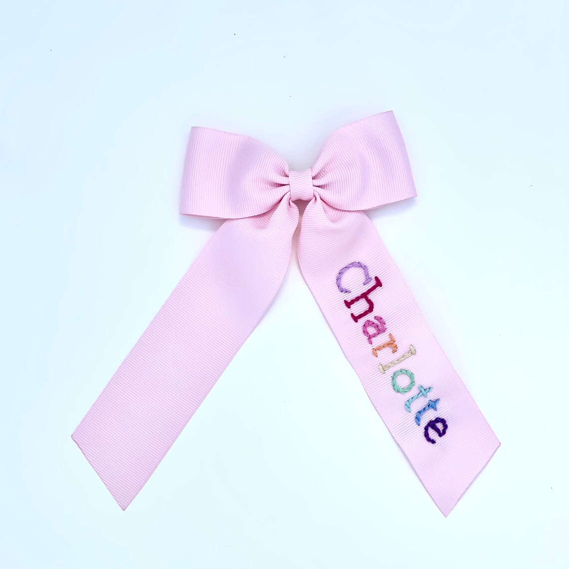Rainbow Name Hand-embroidered Bow - Etsy