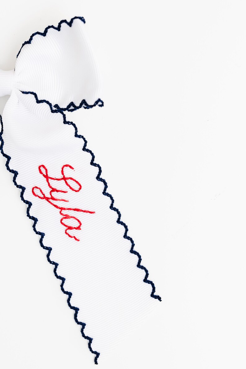 Moon-stitch Name Hand- Embroidered Bow - Etsy
