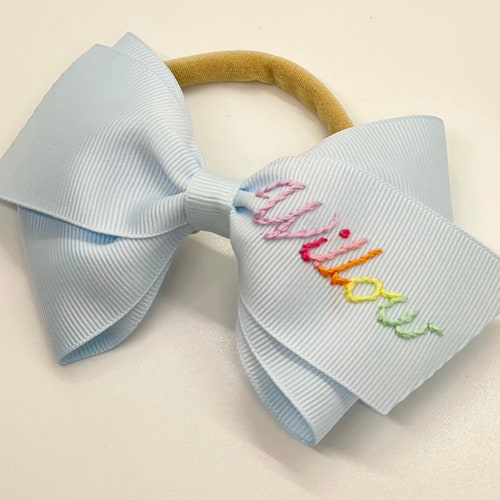 Pink Ombre Name Hand-embroidered Bow - Etsy