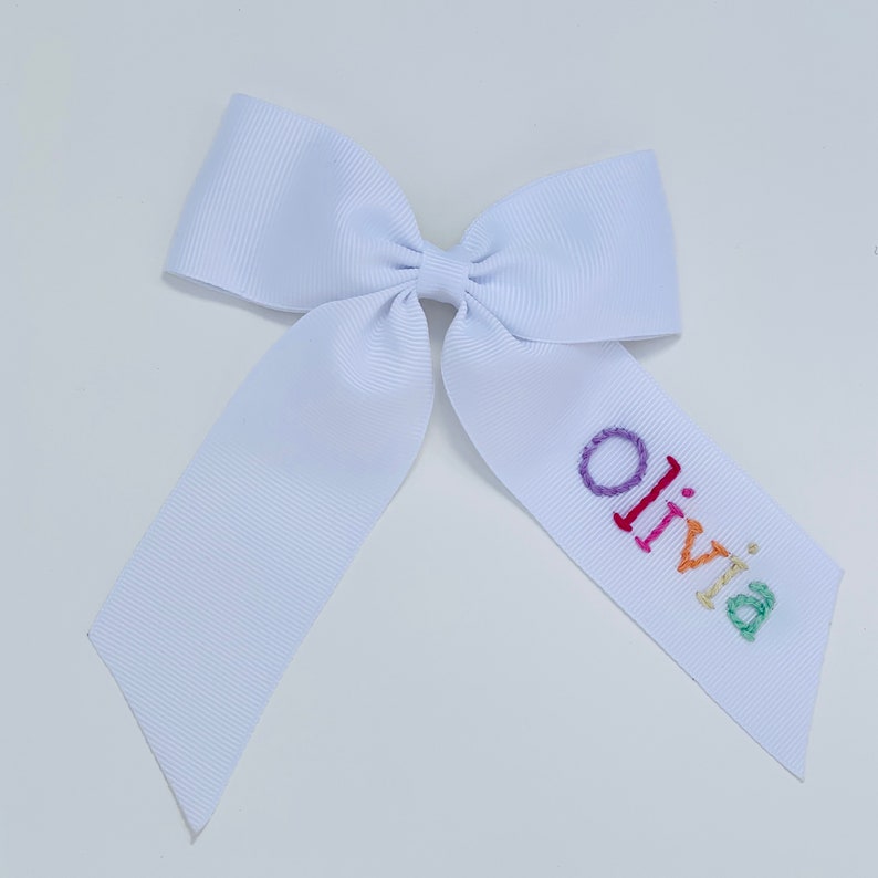 Rainbow Name Hand-embroidered Bow - Etsy