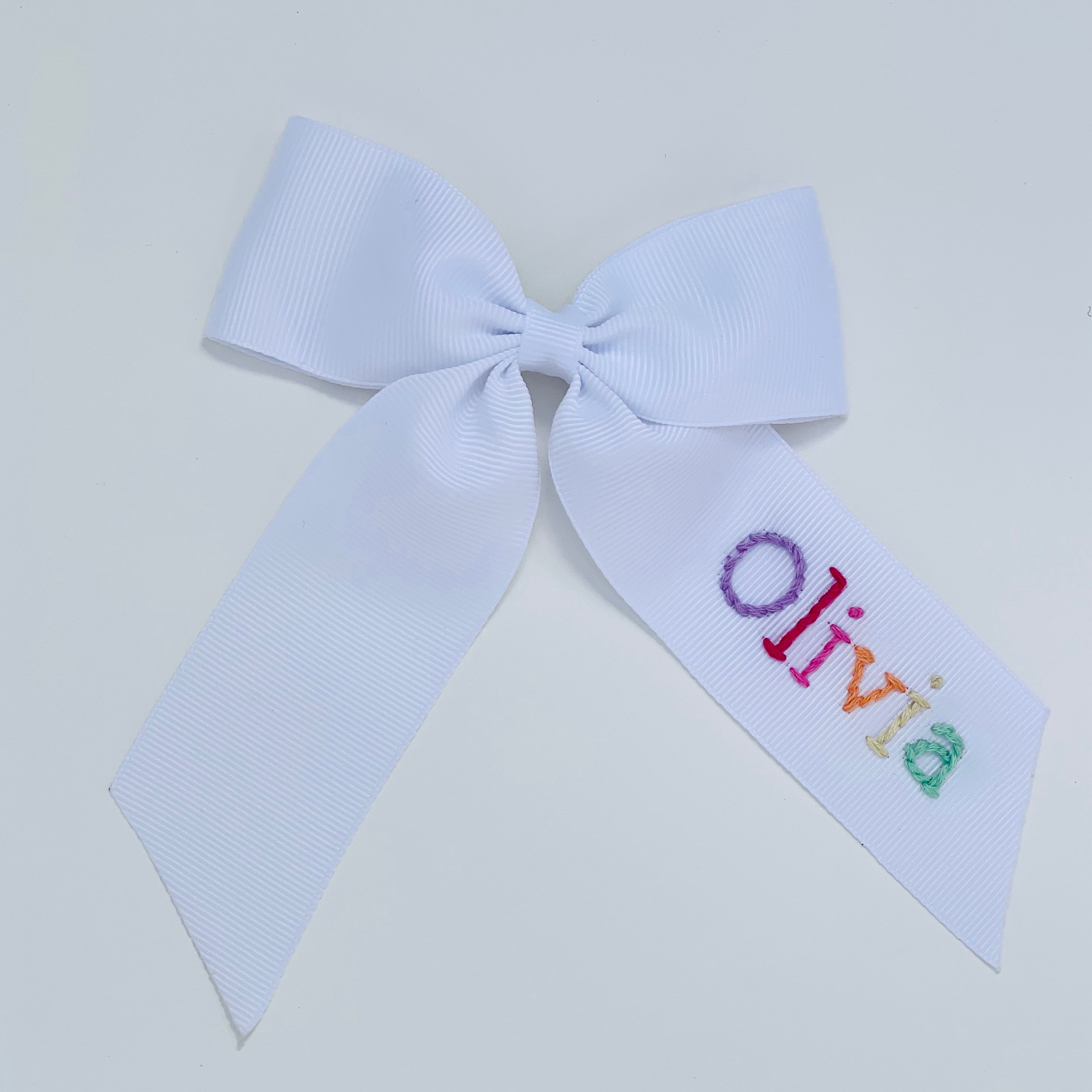 Rainbow Name Hand-embroidered Bow - Etsy