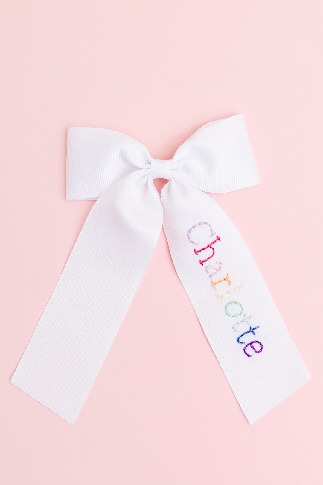 Rainbow Name Hand-embroidered Bow - Etsy