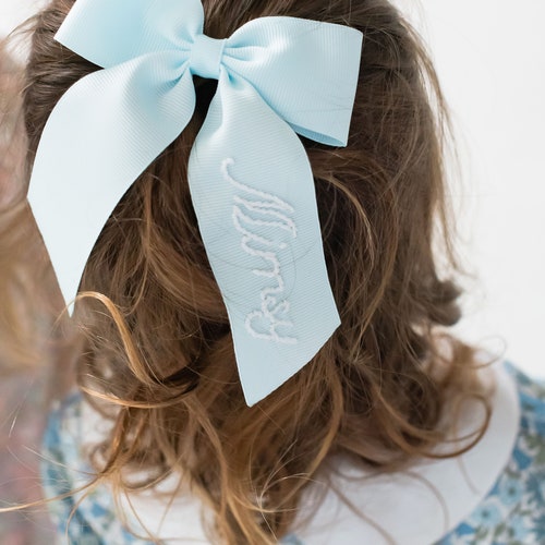 Cursive Name Hand Embroidered Bow | Etsy
