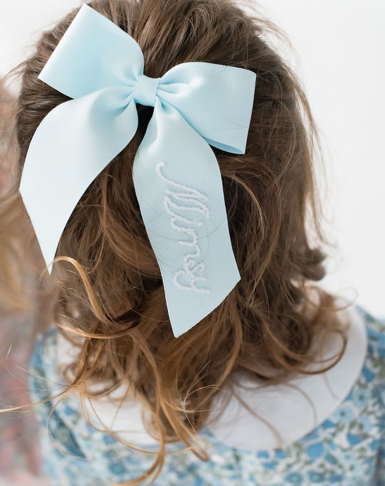 Cursive Name Hand Embroidered Bow | Etsy