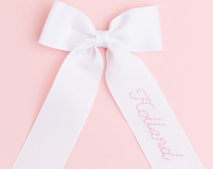 Cursive Name Hand Embroidered Bow - Etsy