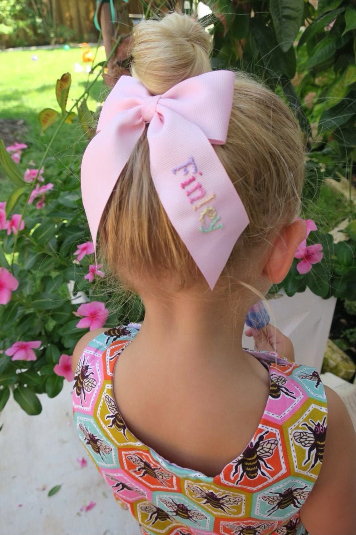 Rainbow Name Hand-embroidered Bow - Etsy
