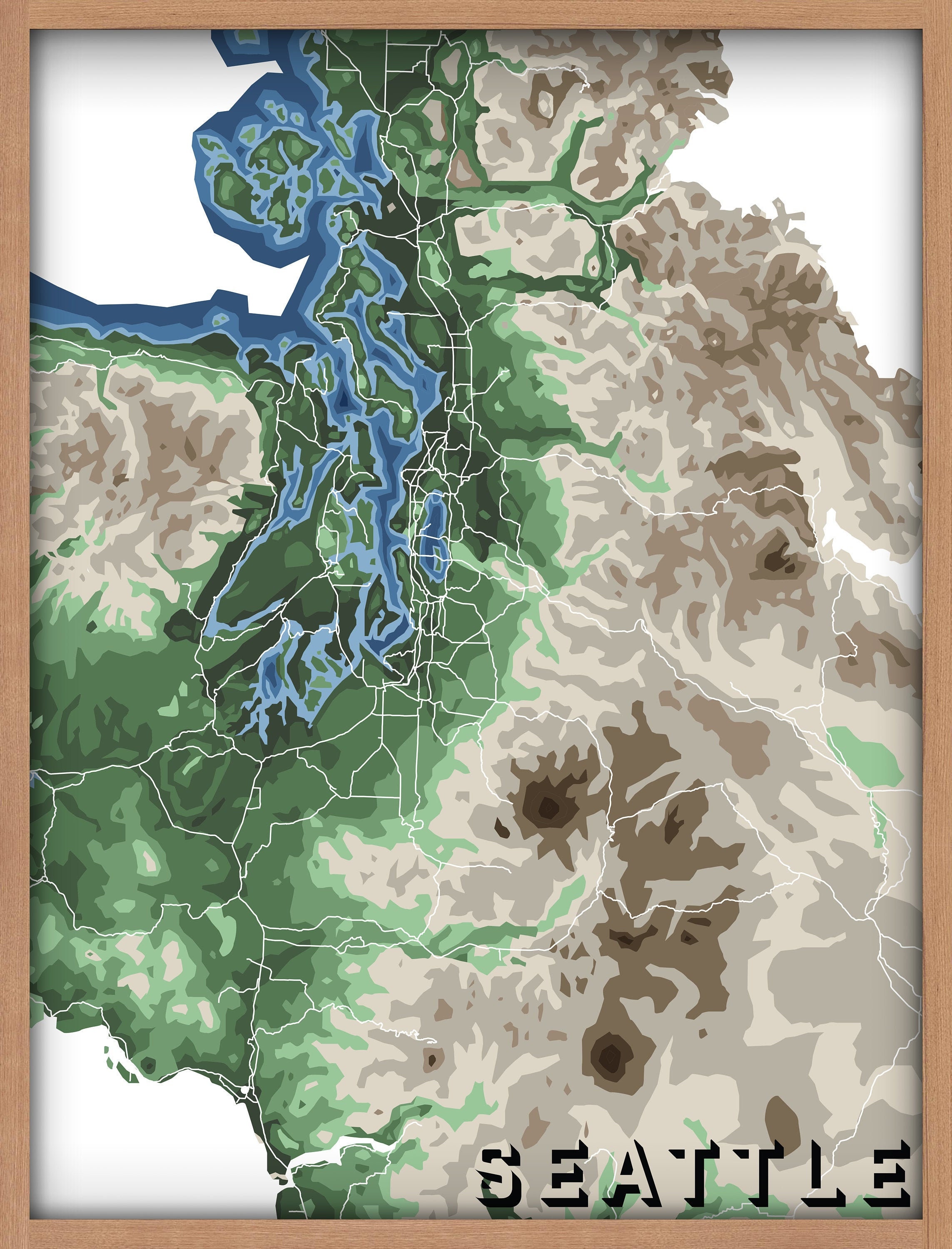 Seattle Area Topography Map Digital Print / 30x40 - Etsy Nederland