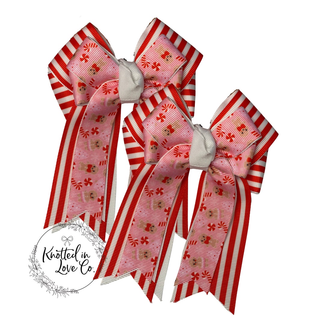 2 Gingerbread Candy Cane Bows Horse Show Bows or Everyday Bows - Etsy