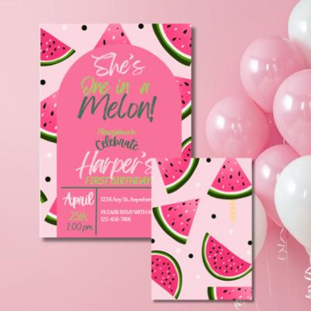 One in a Melon Birthday Invitation Template| Sweet One | Watermelon ...