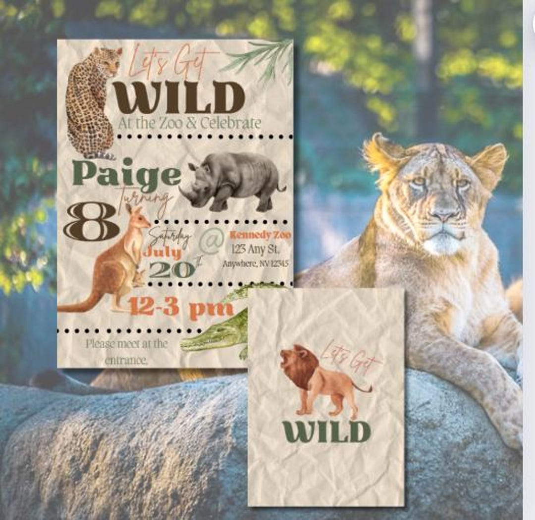 Zoo Birthday Invite Custom Let Get Wild Invitation Template Canva - Etsy