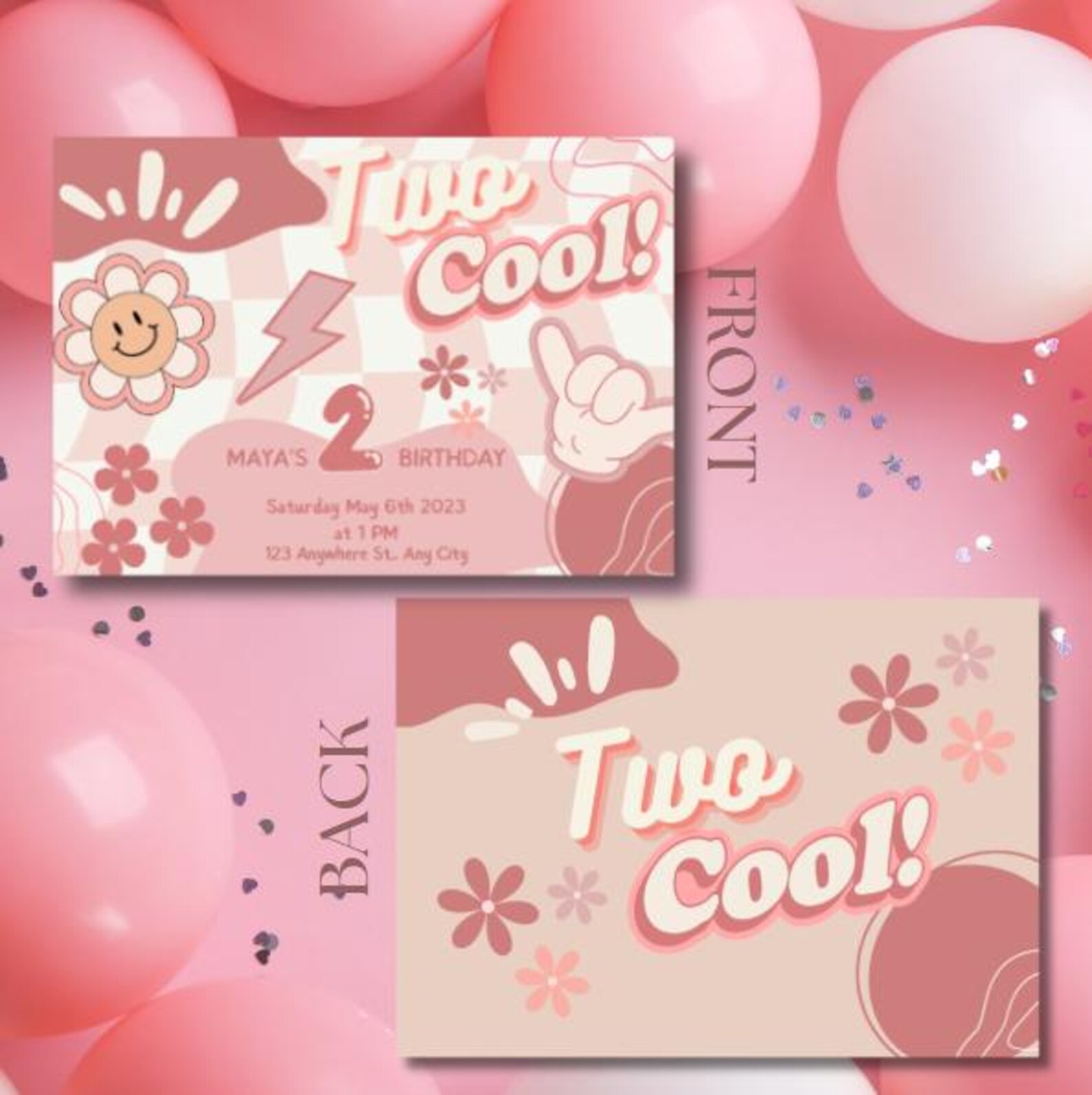 Two Cool Girl Invite | Rad Girl Invite | 2-year-old Birthday | Birthday ...