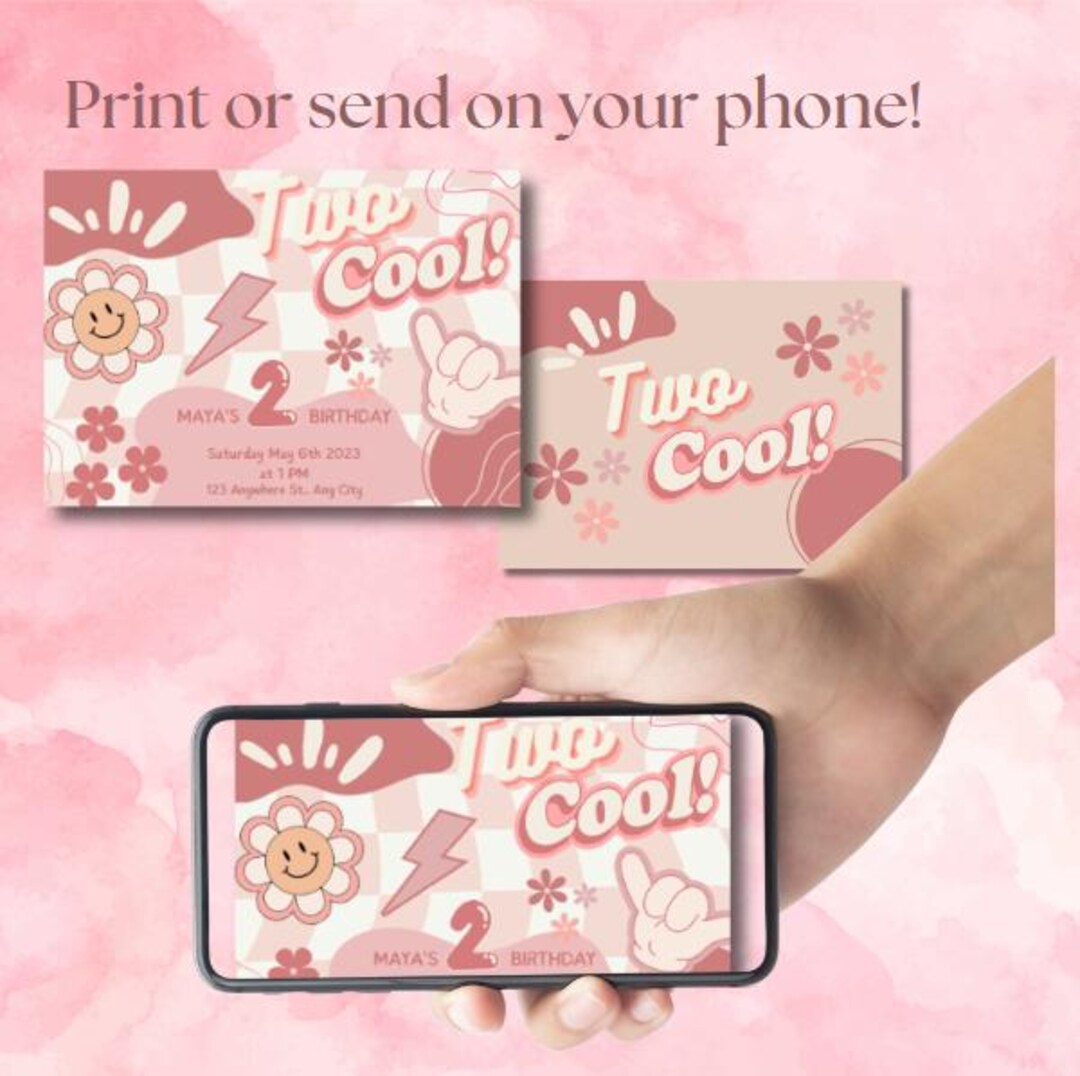 Two Cool Girl Invite | Rad Girl Invite | 2-year-old Birthday | Birthday ...