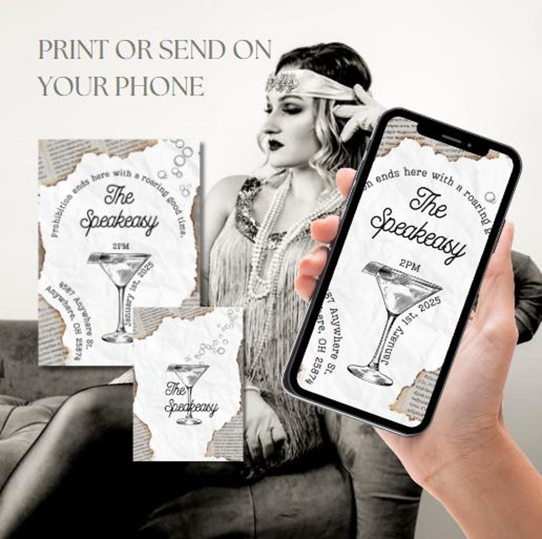 Speakeasy 1920s Party Invitation Template| Canva Template - Etsy