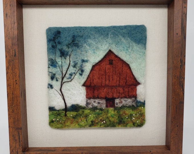 Felted Barn, Felted Landscape, Wool Art, Wool Painting, Needle Felting ...