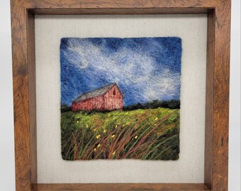 Felt Art, Needle Felted, Wool Art, Wool Painting, Trees, Flowers, Wool Landscape, in 8.75 X 10. ...