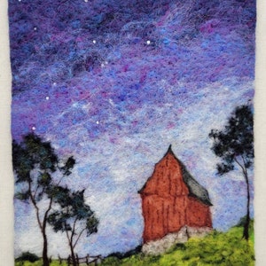 Barn, Felt Art, Stars, Felt Painting, Needle Felt Painting, Felted ...