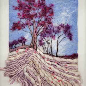 Felted Wool Art: Framed Tree and Flowers Artwork (8.75 X 10.75" Frame ...