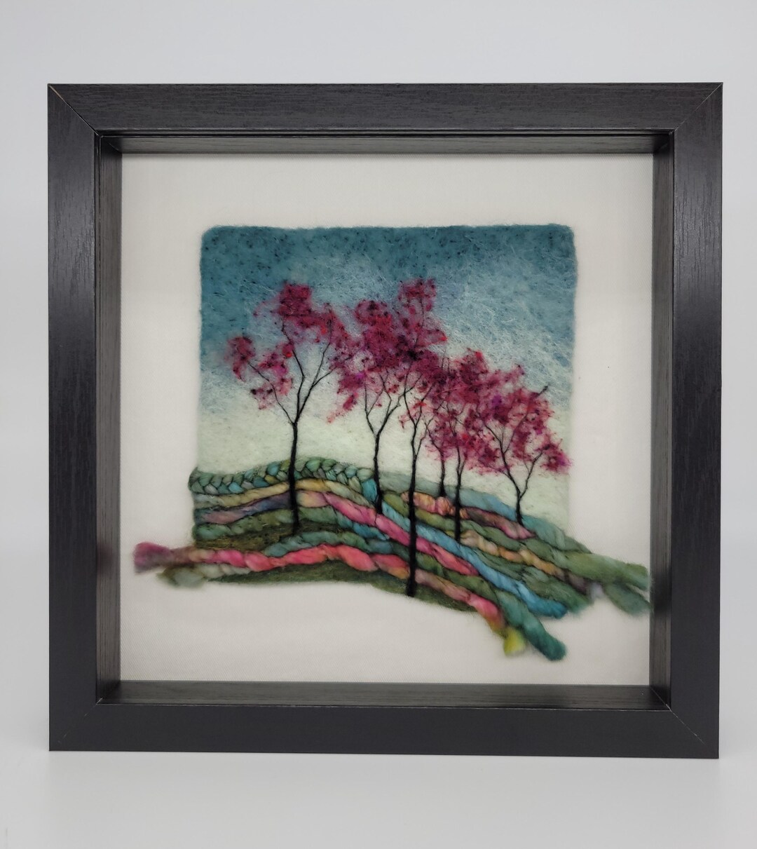 Felted Scene With Trees, Needle Felt Wool Landscape, in 10x10 Frame ...