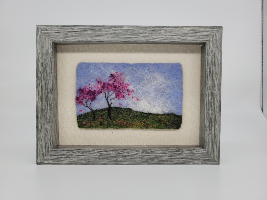 Needle Felted Spring Tree Landscape: Wool Painting in 6x8 Frame - Etsy