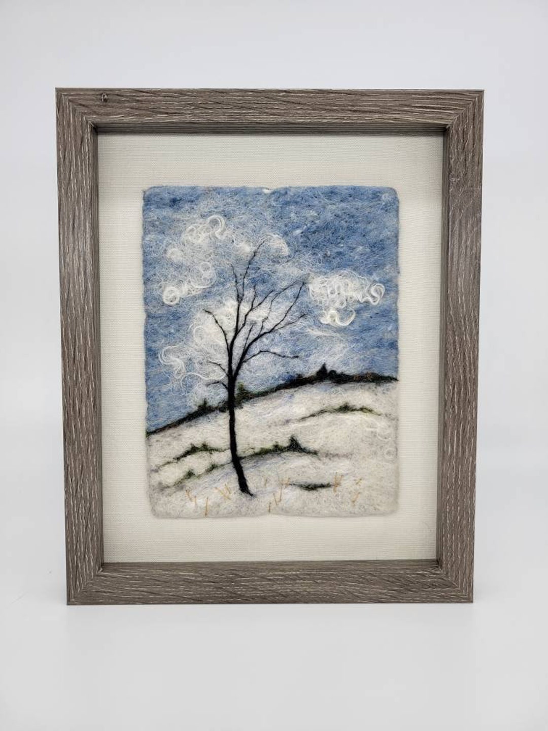 Felt Art, Snow, Needle Felted, Wool Art, Wool Painting, Tree, in 8.75 X ...