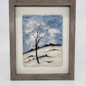 Felt Art, Snow, Needle Felted, Wool Art, Wool Painting, Tree, in 8.75 X ...