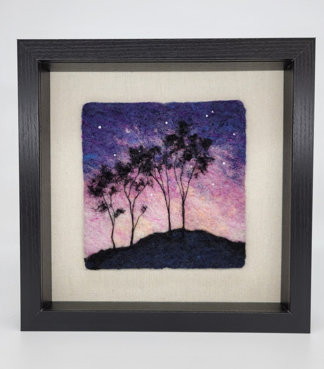 Northern Lights Felted Art, Wool Landscape With Stars, Needle Felted ...