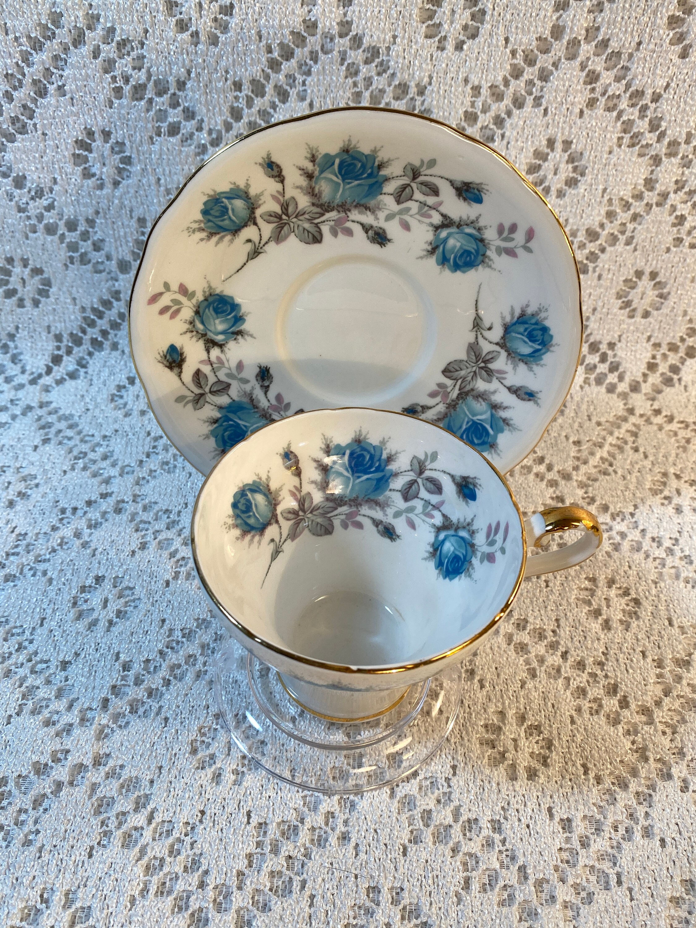 Aynsley Corset Style Blue Roses Tea Cup and Saucer Set - Etsy