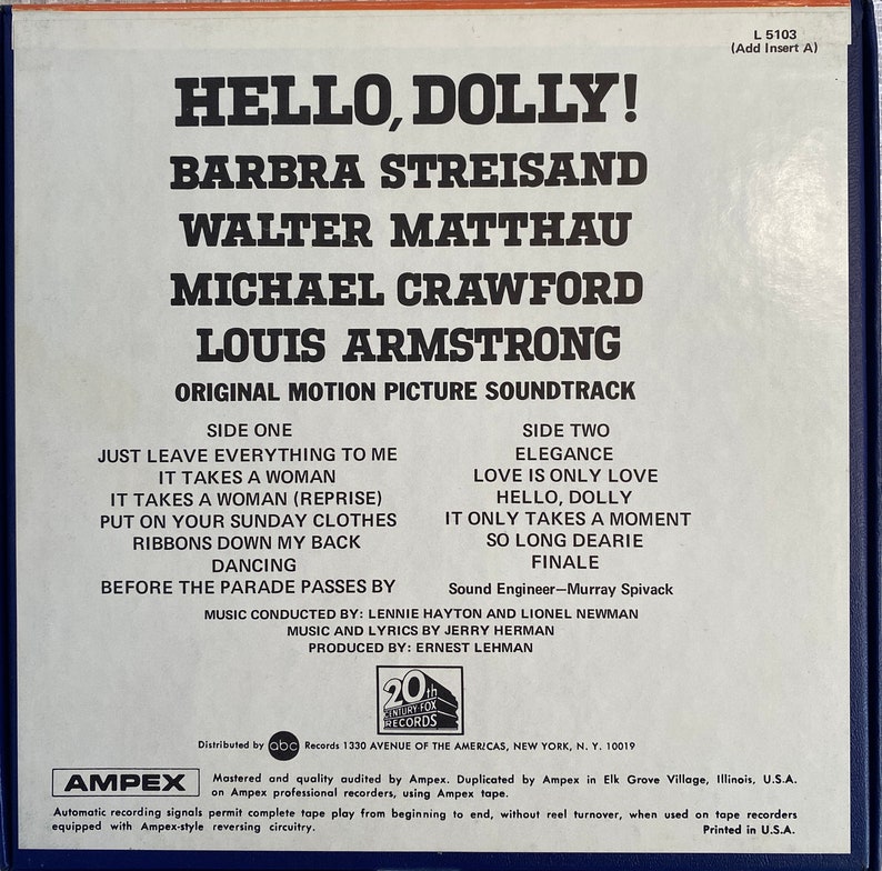 Rare Hello, Dolly the Original Motion Picture Soundtrack Album Reel-to ...
