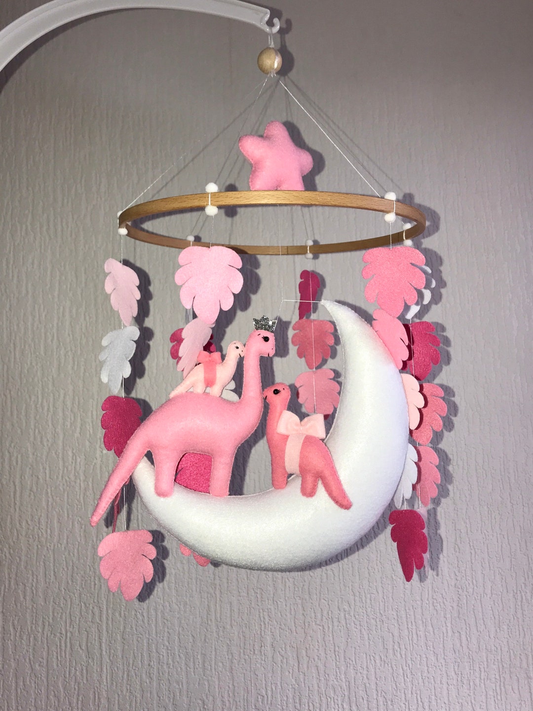 Dinosaur Baby Mobile Pink Nursery Decor Monstera Mobile Montessori ...