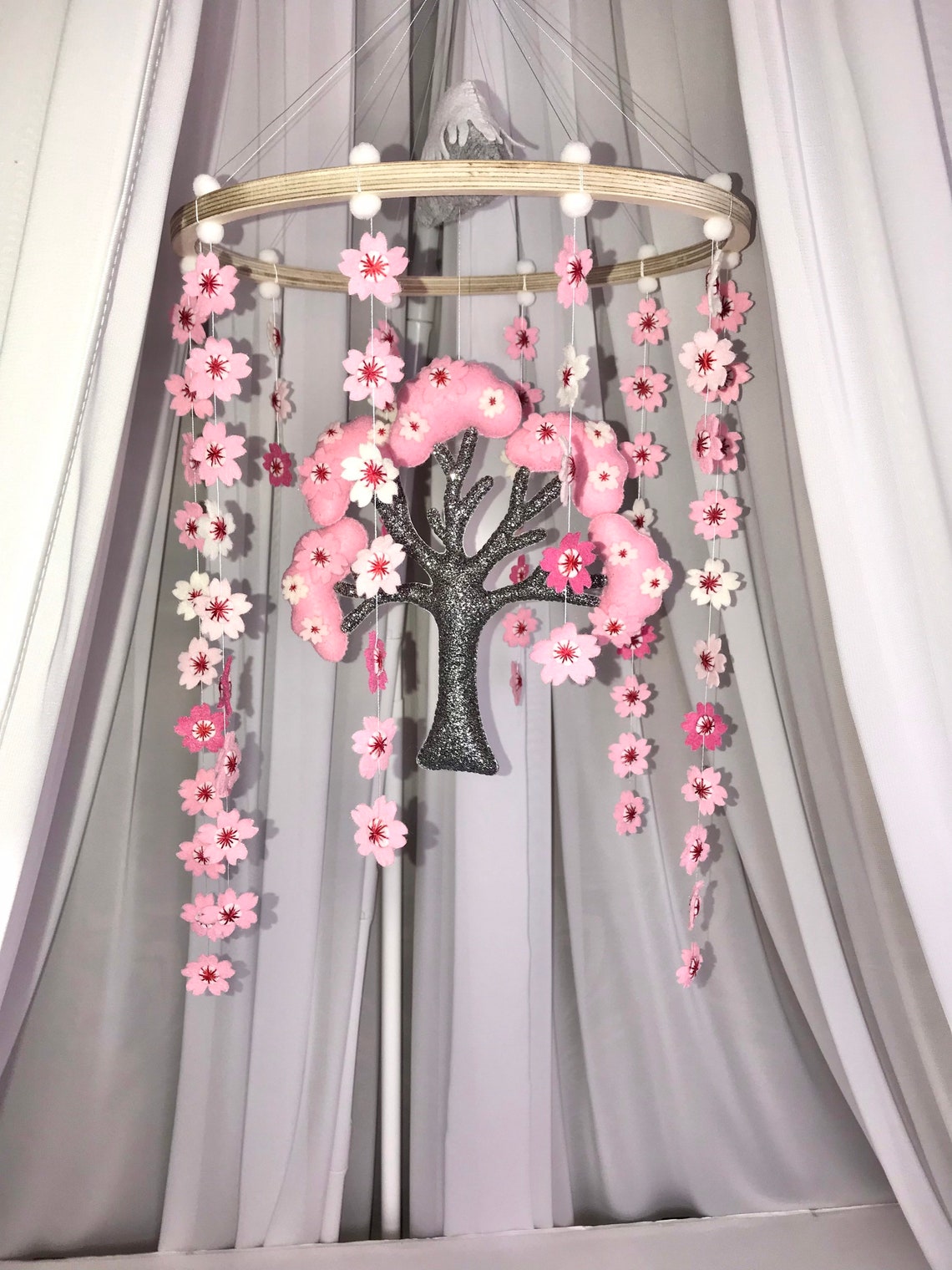 Baby Mobile Crib Sakura Felt Tree Japan Flowers Crib Pink Mountain ...