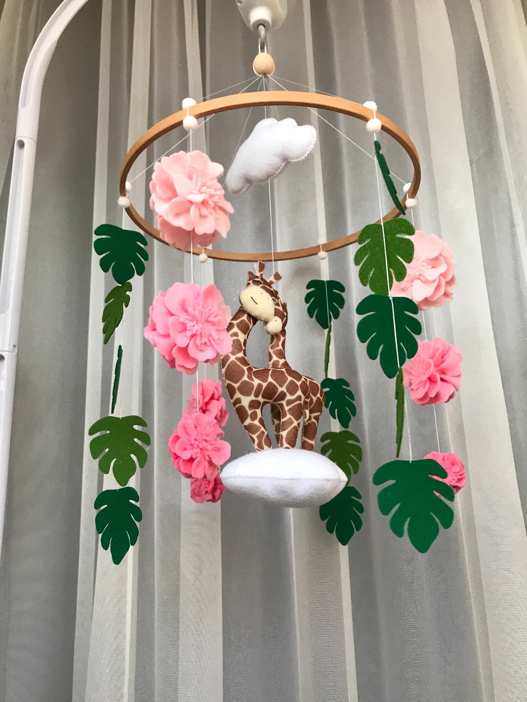 Giraffe Baby Mobile for Girl. Safari Animals Felt Hanging Monstera ...