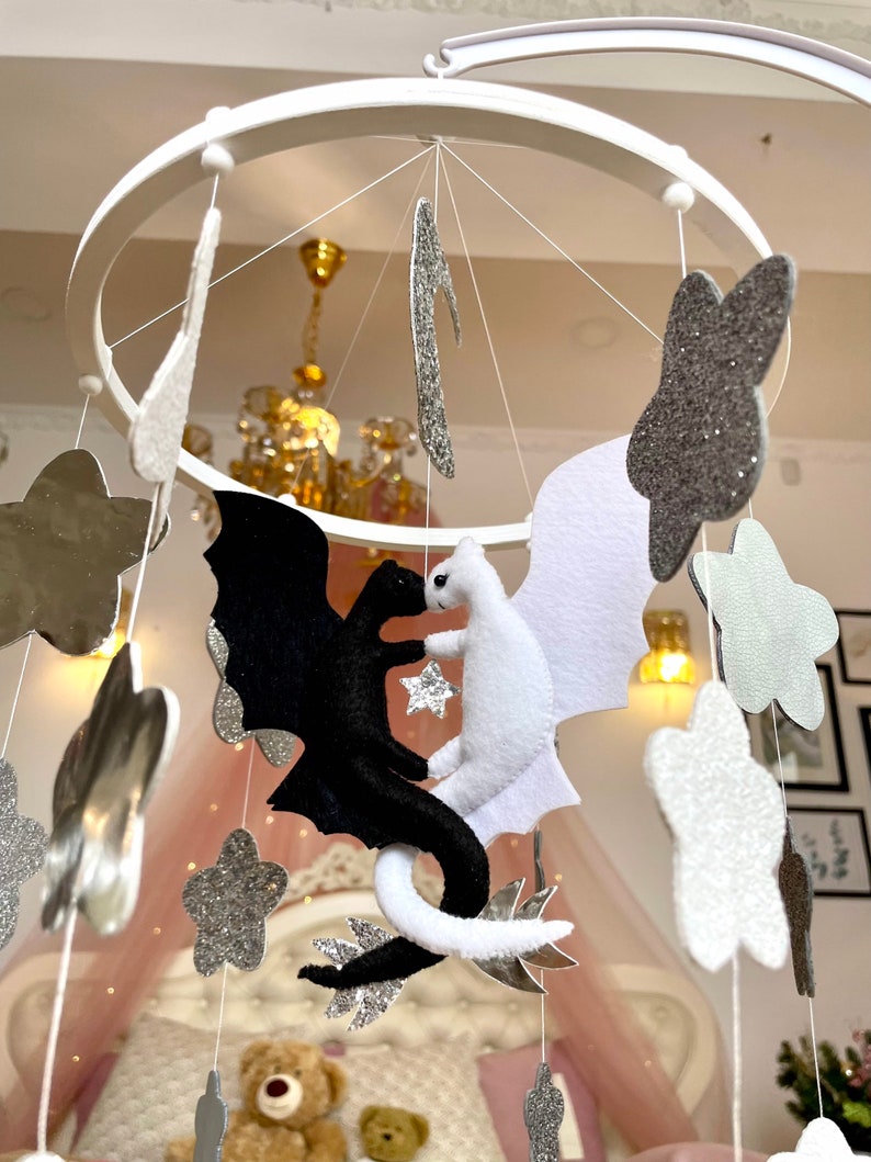 Dragon Baby Crib Mobile for Boy or Girl. Dino White and Black Hanging ...