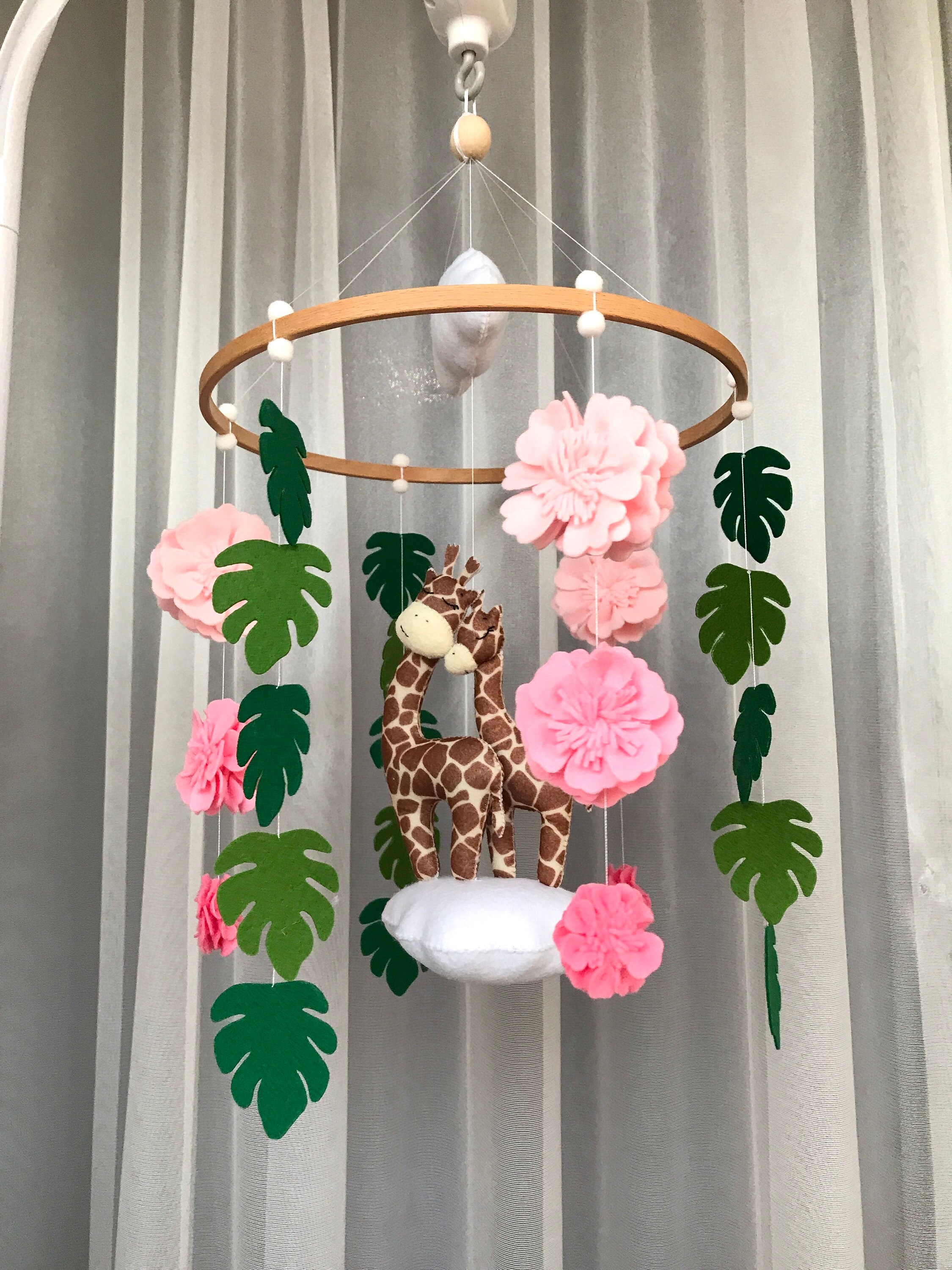 Giraffe Baby Mobile for Girl. Safari Animals Felt Hanging Monstera ...