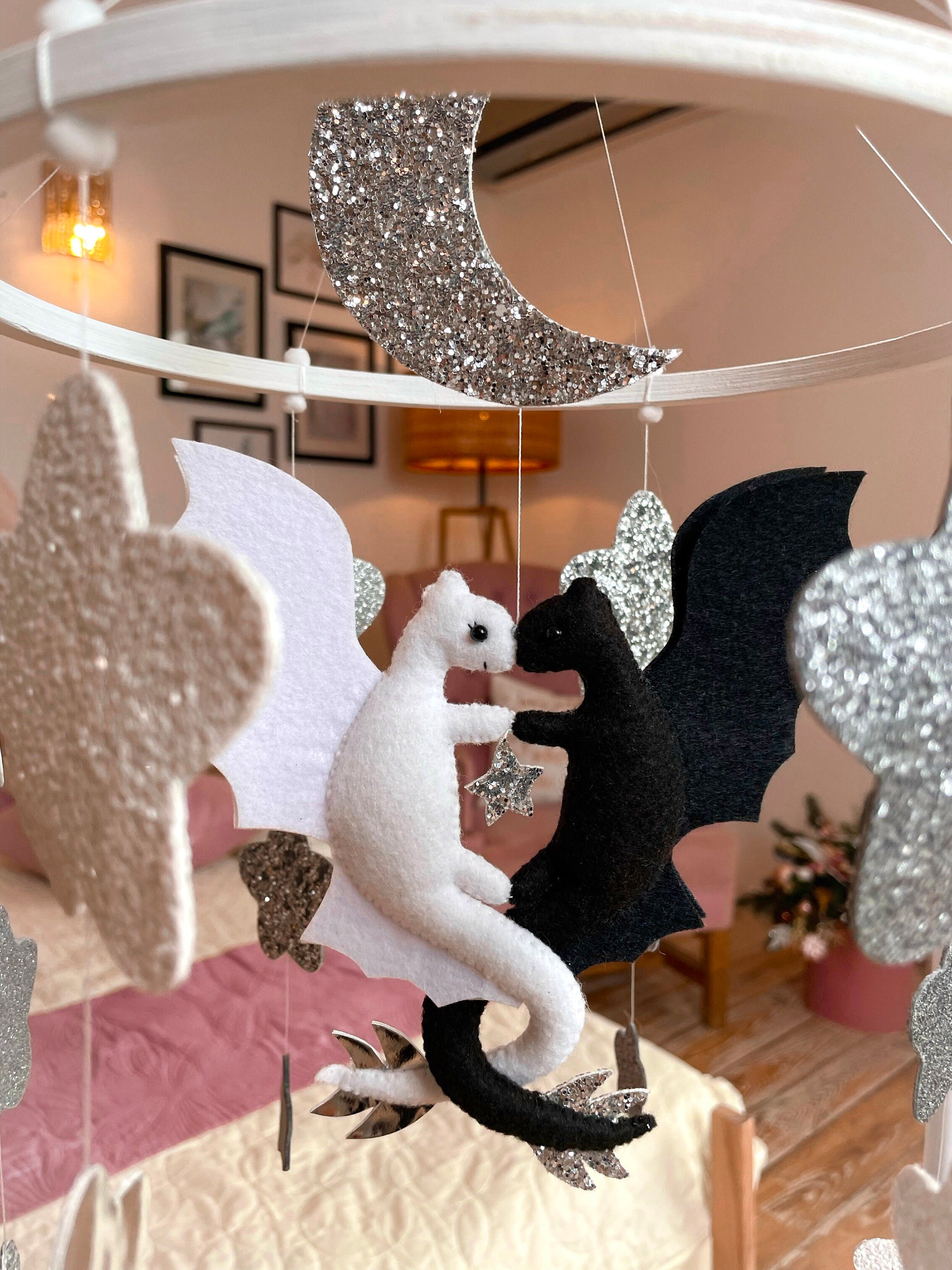 Dragon Baby Crib Mobile for Boy or Girl. Dino White and Black Hanging ...
